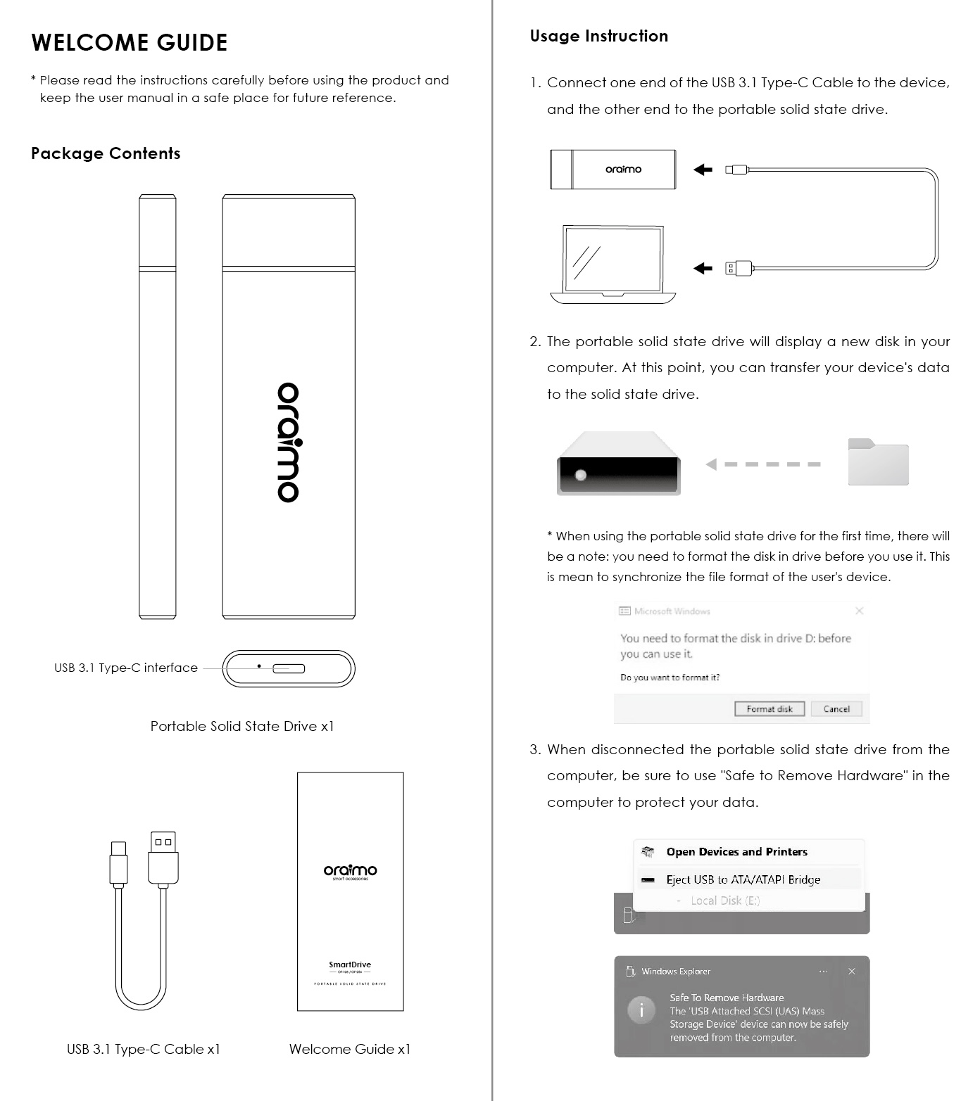 oraimo 128G SmartMemory S Ultra-fast Transfer Portable Solid State Drive