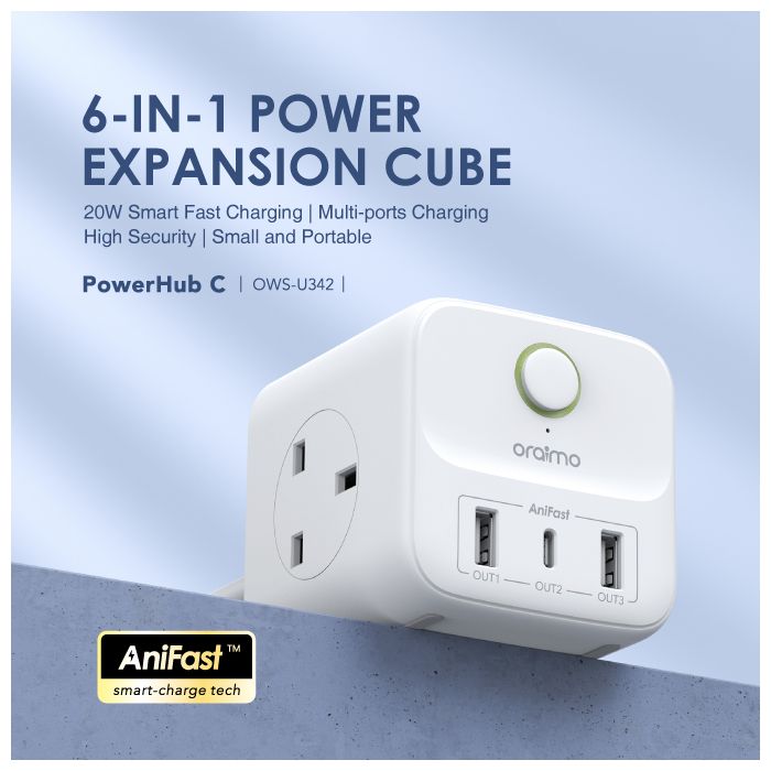 oraimo PowerHub C 6-In-1 Smart Fast Charging High Security Small and Portable Power Expansion Cube
